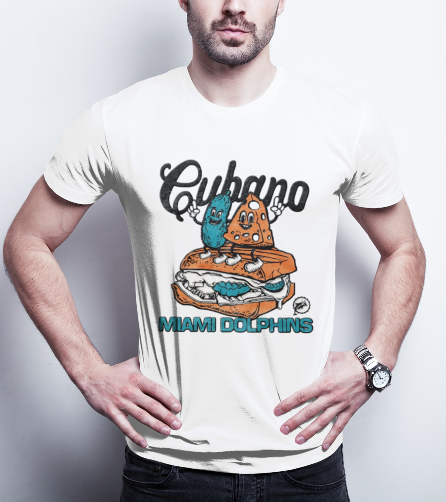 Miami Dolphins Cubano Sandwich Cartoon Football Food Delight T-Shirt