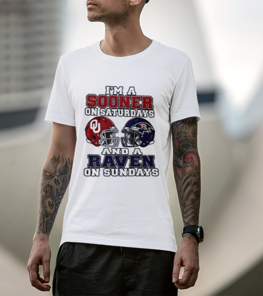 I'm A Sooner On Saturdays And A Raven On Sundays Helmet 2026 T-Shirt