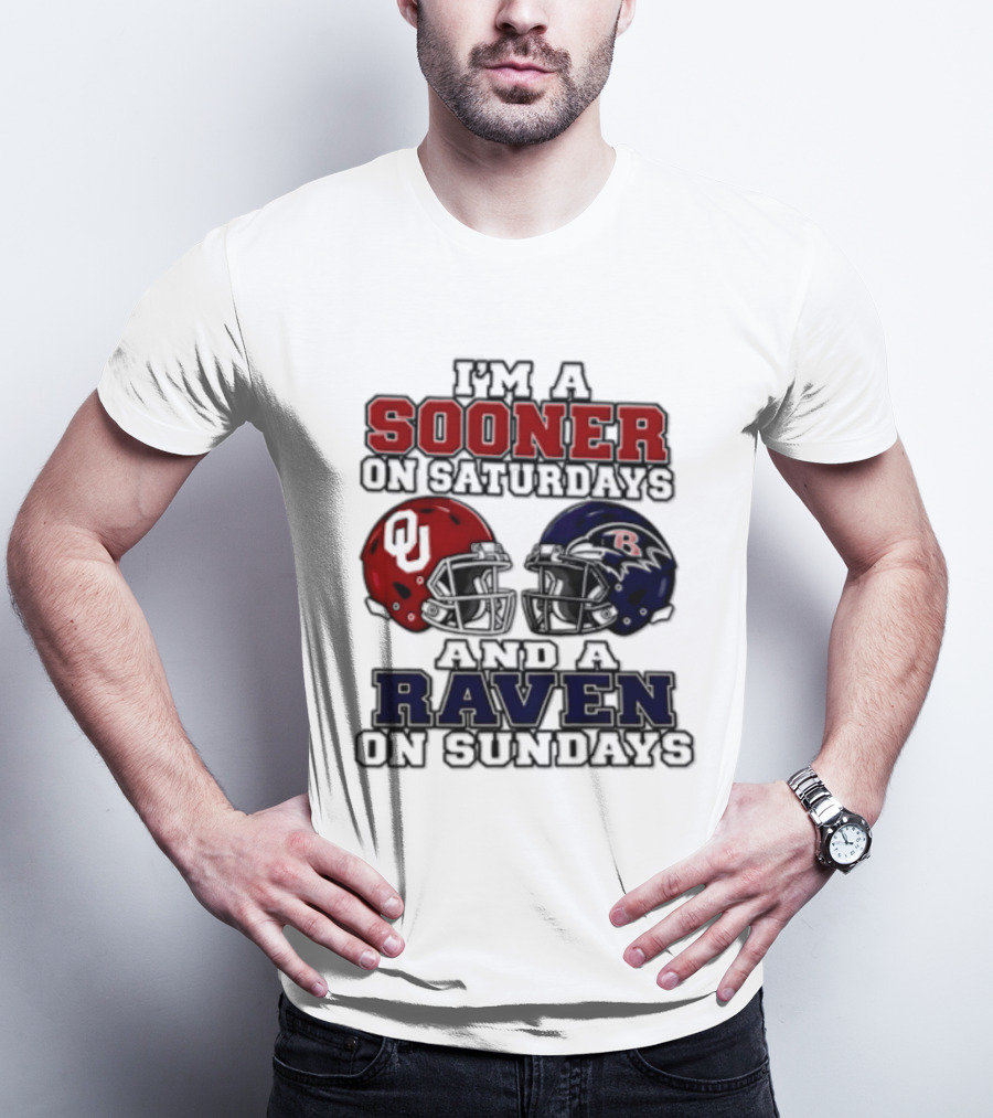 I'm A Sooner On Saturdays And A Raven On Sundays Helmet 2026 T-Shirt