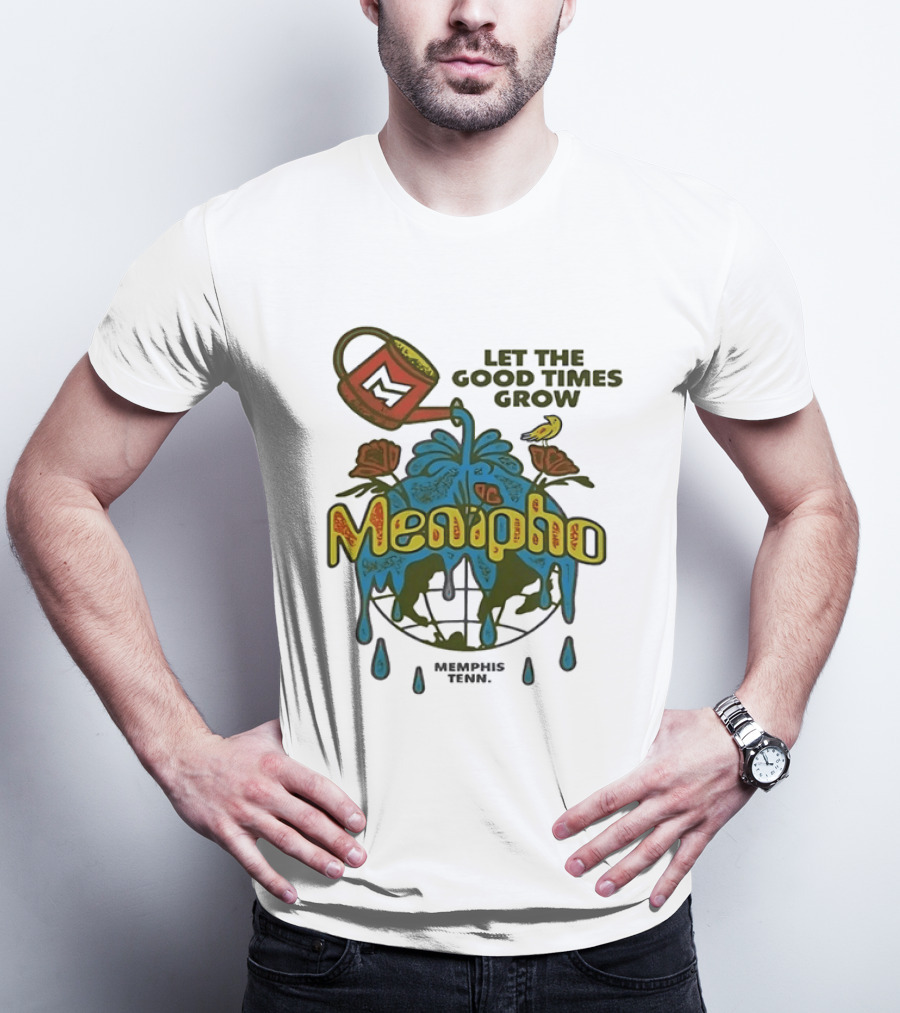 Memipho Let The Good Times Grow Memphis Tenn Watering Can And Flowers T-Shirt