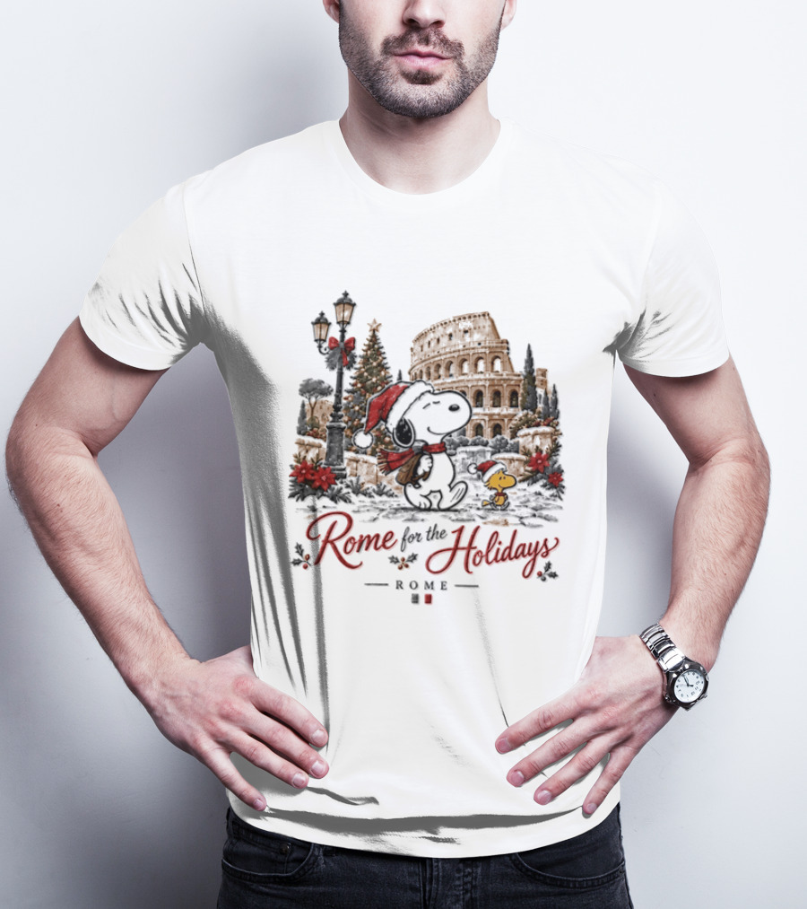 Snoopy And Woodstock Rome For The Holidays Christmas Colosseum Scene T-Shirt