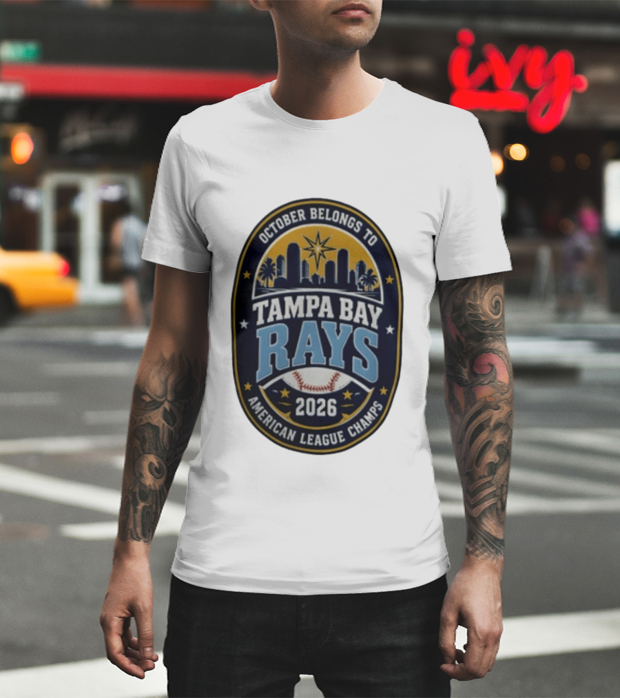 Tampa Bay Rays October Belongs To Baseball Skyline American League Champs 2026 T-Shirt