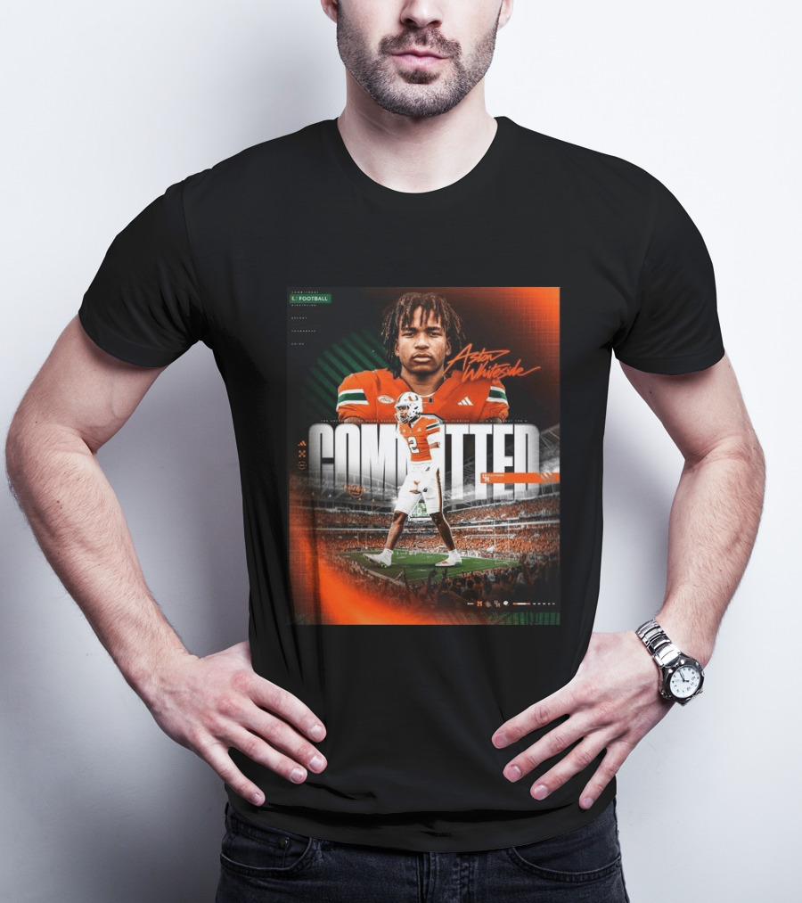 Committed Aston Whiteside Miami Hurricanes Football 2027 T-Shirt