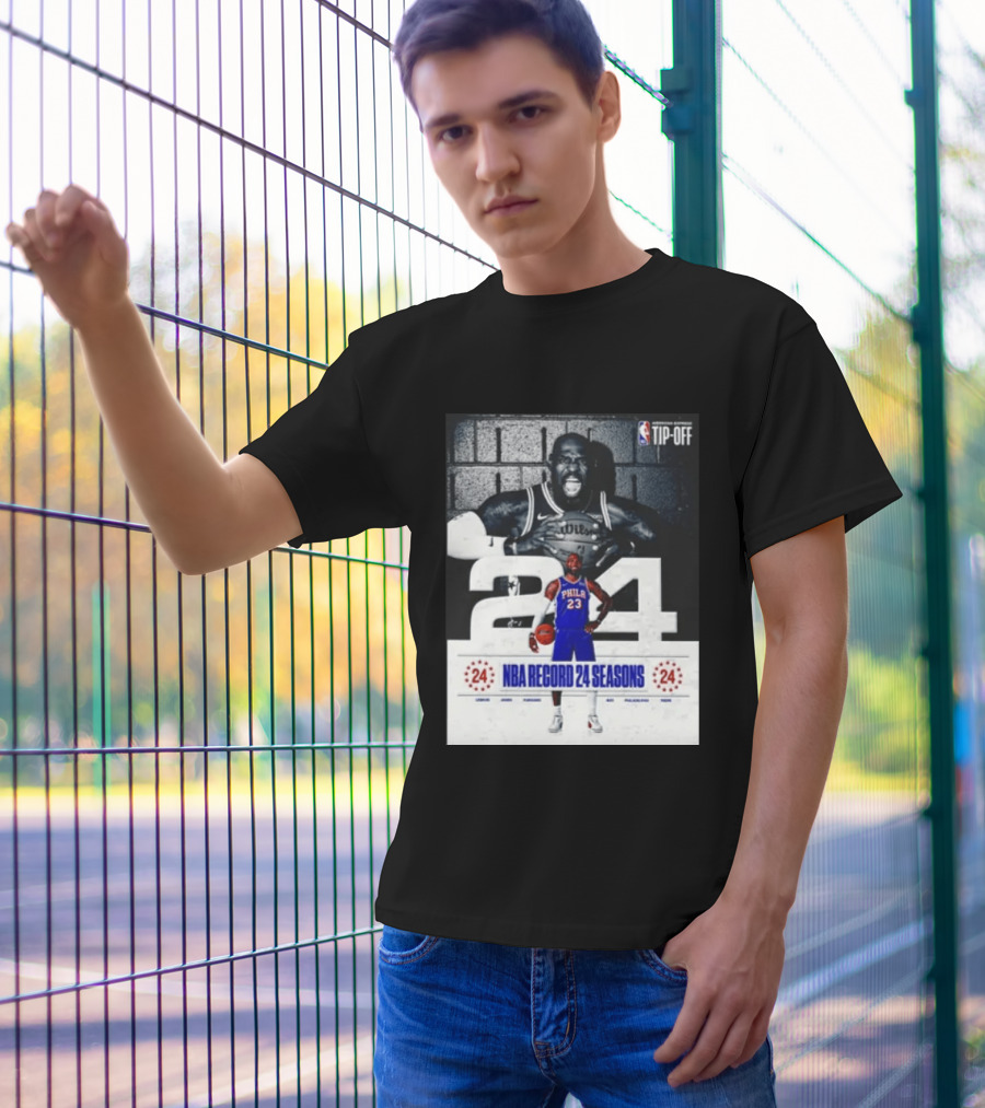 NBA Tip Off LeBron James Philadelphia 76ers Record 24 Seasons T-Shirt