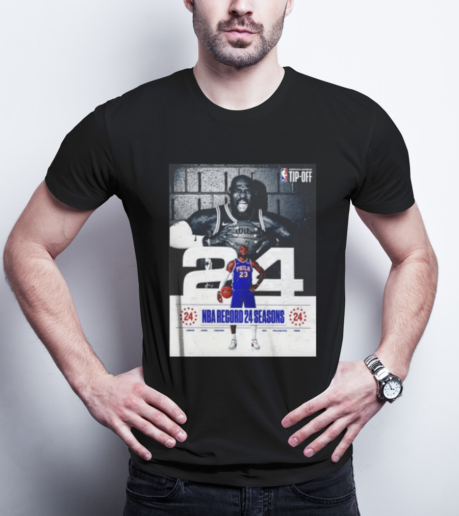 NBA Tip Off LeBron James Philadelphia 76ers Record 24 Seasons T-Shirt
