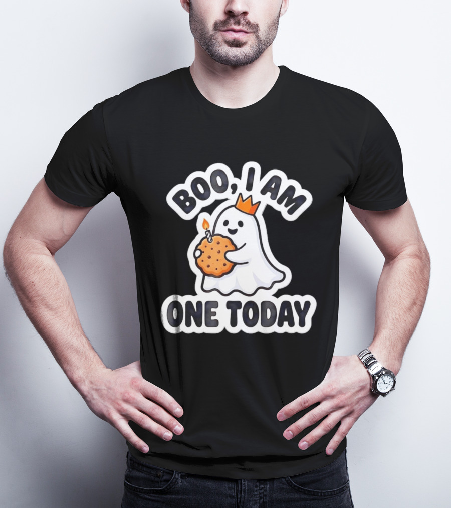 Boo I Am One Today Ghost With Crown And Cookie Birthday Candle T-Shirt