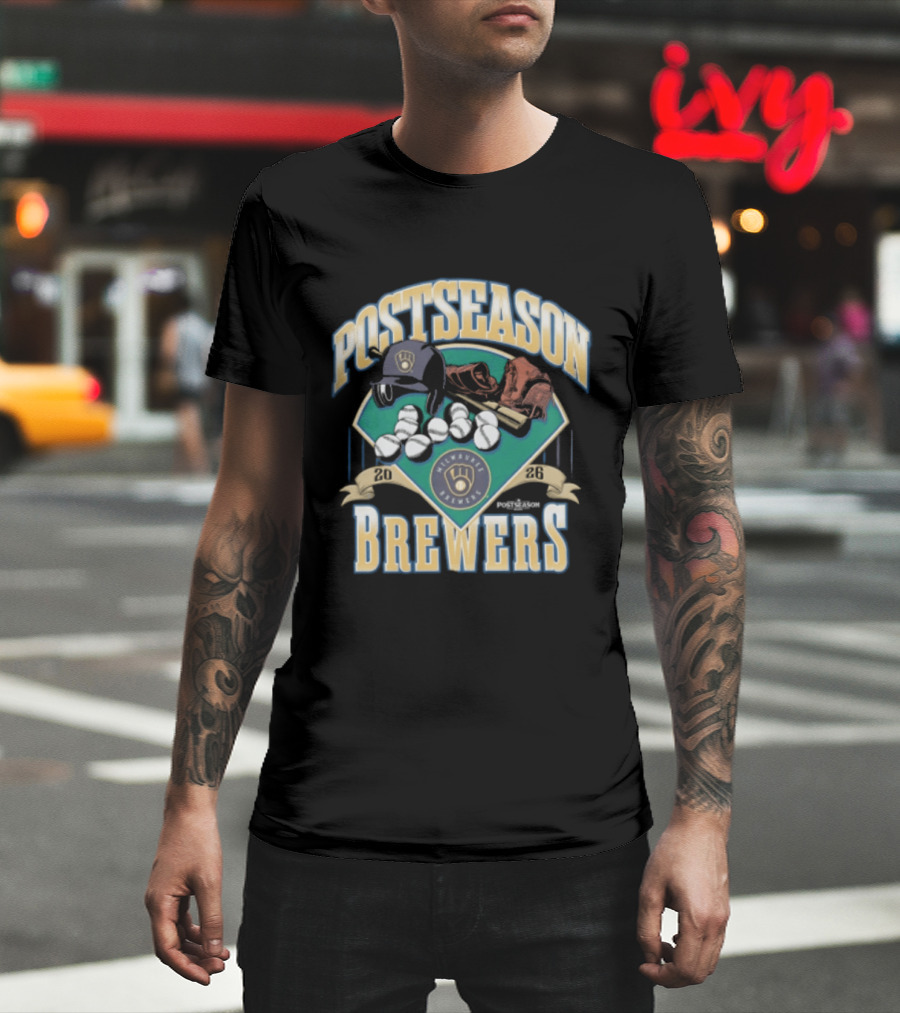 Milwaukee Brewers Postseason 2026 Baseball Helmet Bat Balls T-Shirt