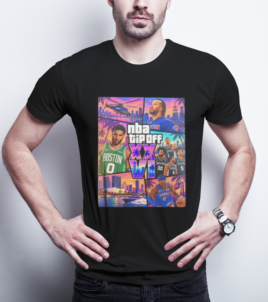 NBA Tipoff Jalen Brunson Jayson Tatum Victor Wembanyama Julian Champagnie Jeremy Sochan Shai Gilgeous Alexander T-Shirt