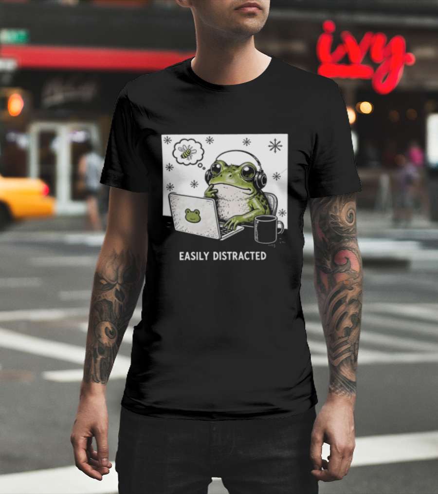 Easily Distracted Frog Laptop Headphones Christmas Frog T-Shirt
