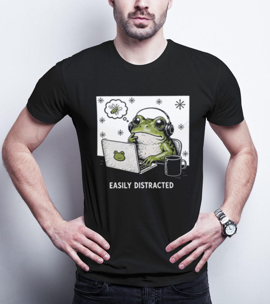 Easily Distracted Frog Laptop Headphones Christmas Frog T-Shirt