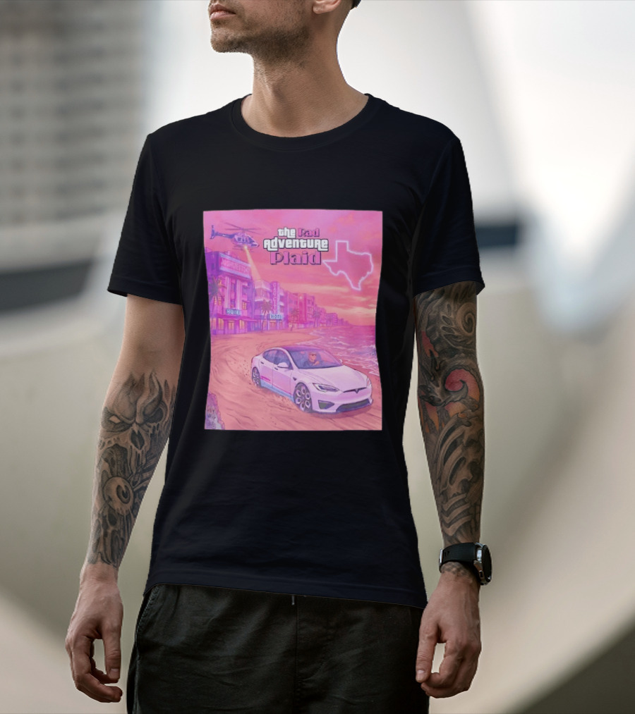 Rad Adventure Plaid Tesla Beach Gag City Joshwest247 Texas Neon Helicopter T-Shirt