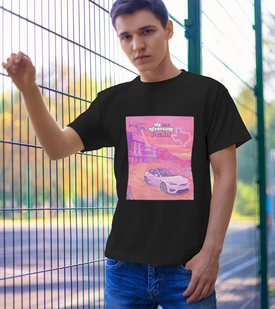 Rad Adventure Plaid Tesla Beach Gag City Joshwest247 Texas Neon Helicopter T-Shirt