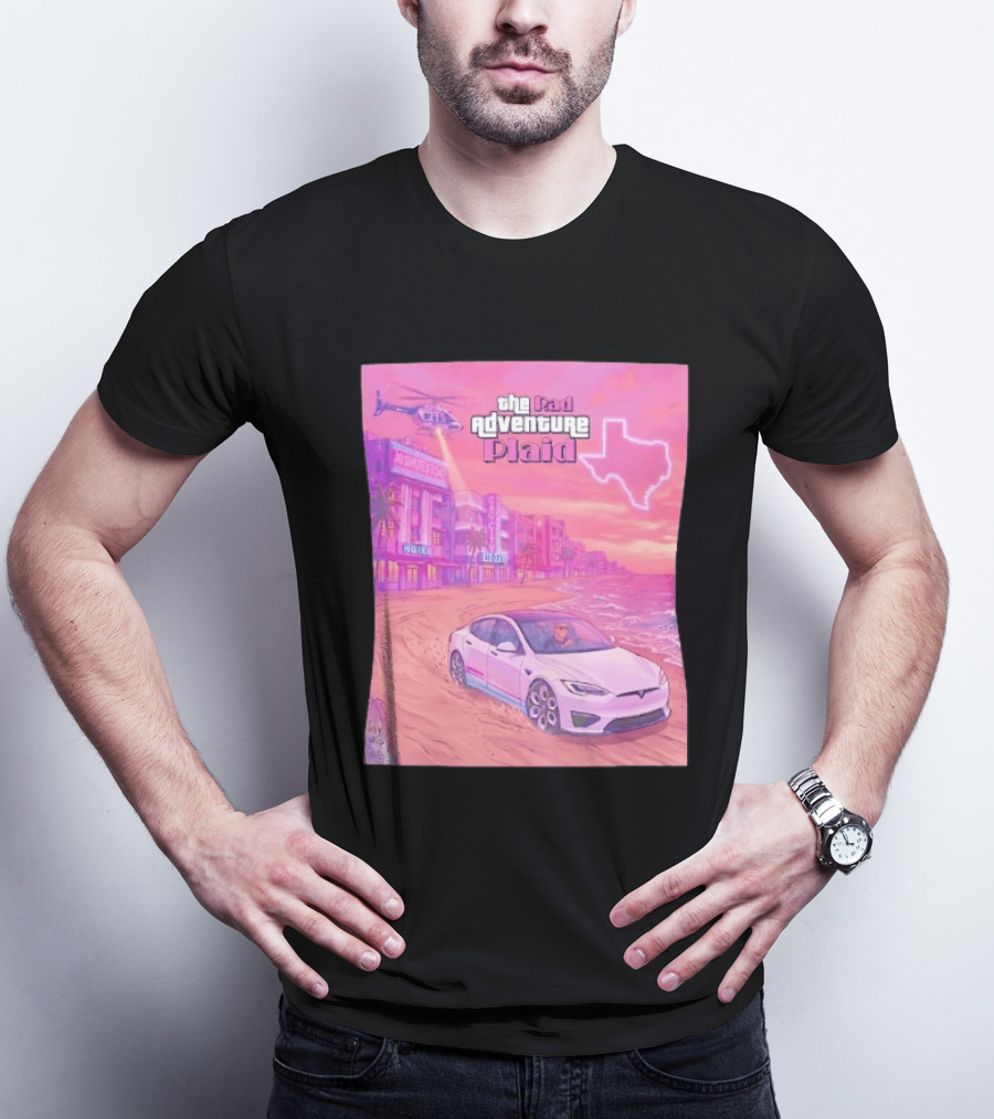 Rad Adventure Plaid Tesla Beach Gag City Joshwest247 Texas Neon Helicopter T-Shirt