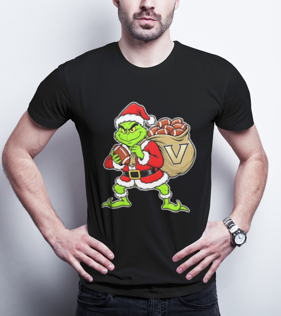 Santa Grinch Vanderbilt Commodores Carrying Chiefs Footballs For Christmas T-Shirt