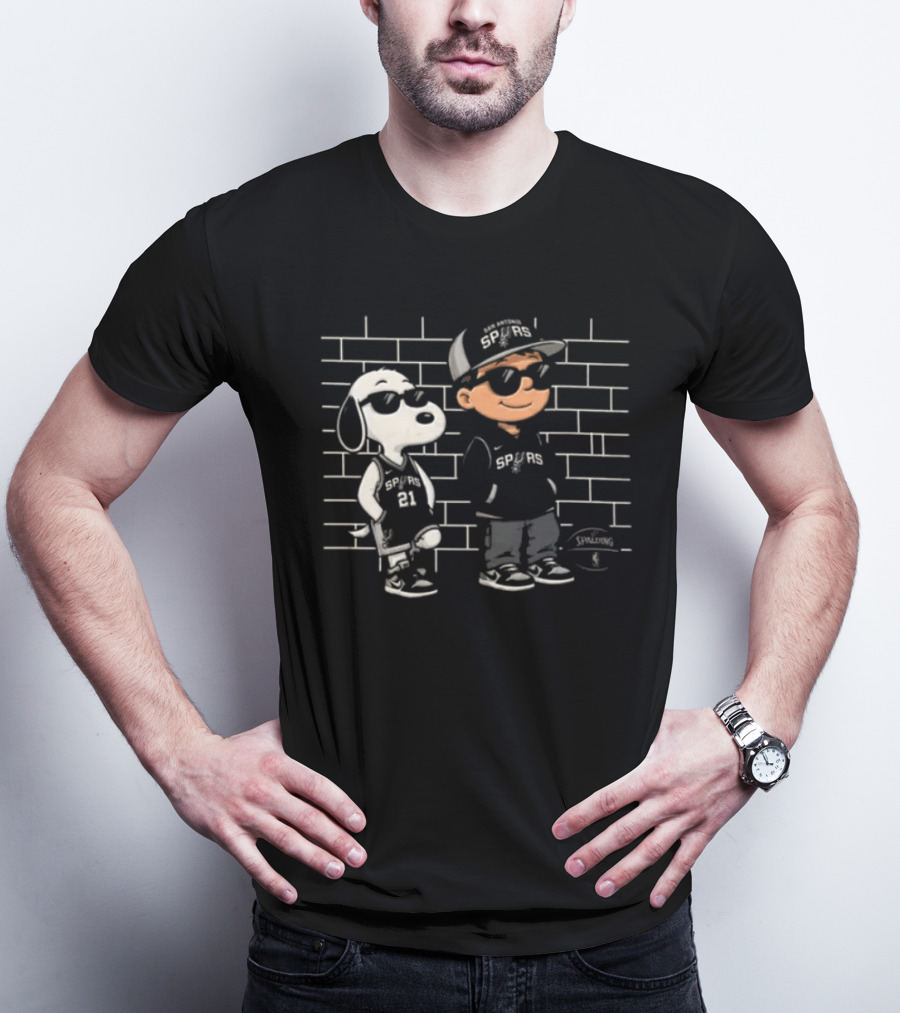 Snoopy And Kid Wearing San Antonio Spurs Gear Number 21 T-Shirt