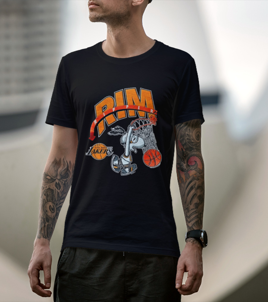 Snoopy Rim Ripper Los Angeles Lakers Basketball Orange Red T-Shirt