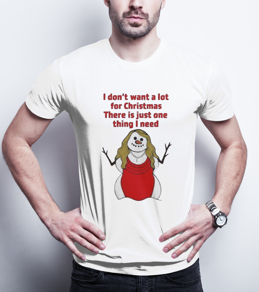 I Don't Want A Lot For Christmas There Is Just One Thing I Need Snow Woman Red Dress T-Shirt