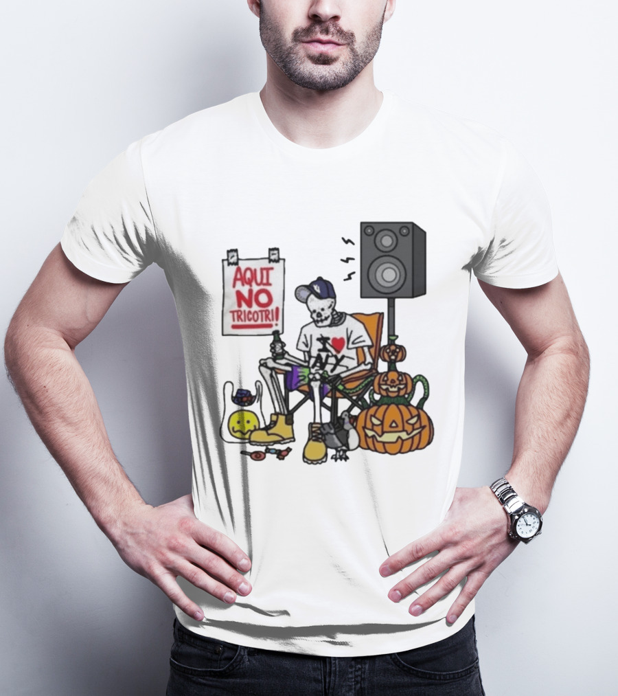 I Love New York Aqui No Tricotri Skeleton Halloween Pumpkin Speaker Chair T-Shirt