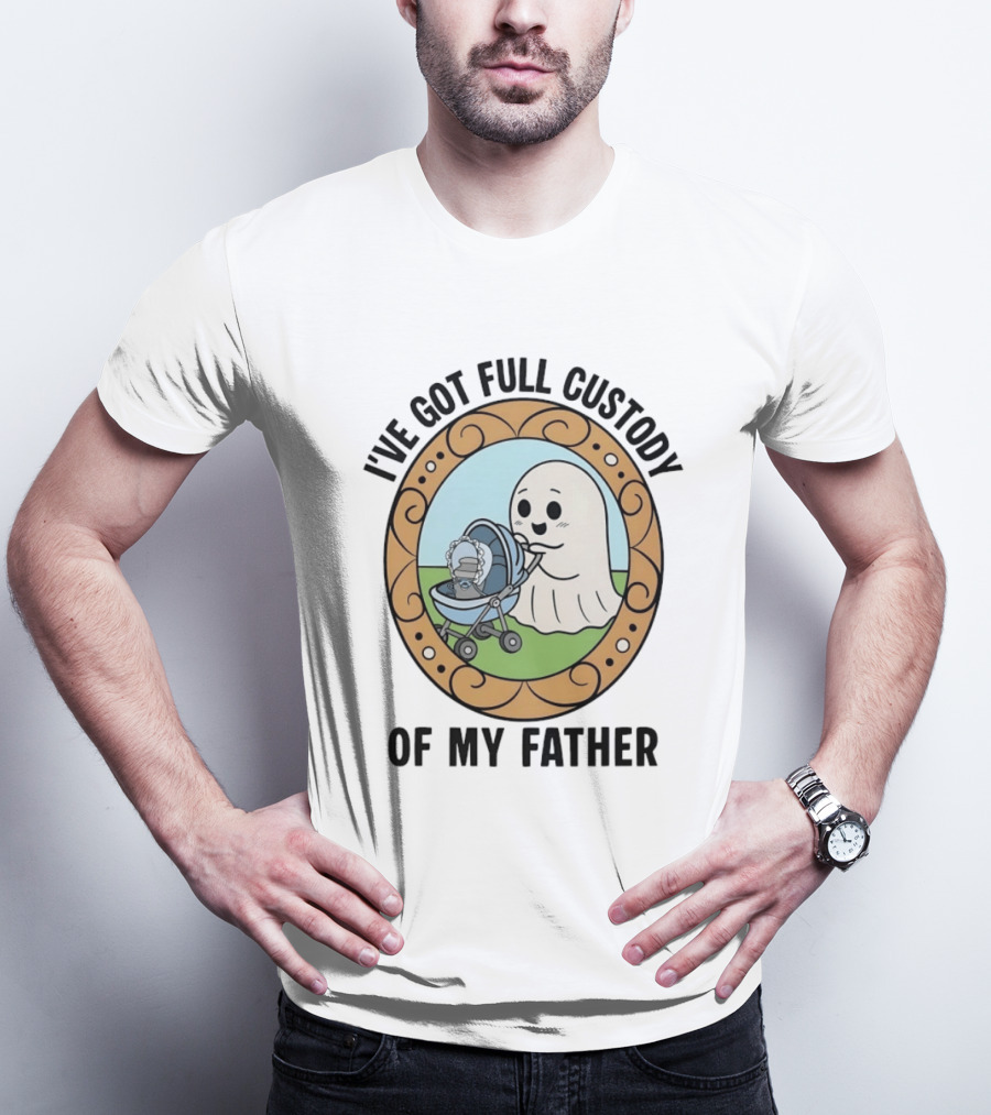 I've Got Full Custody Of My Father Ghost Urn Humor Ghost With Baby Carriage T-Shirt