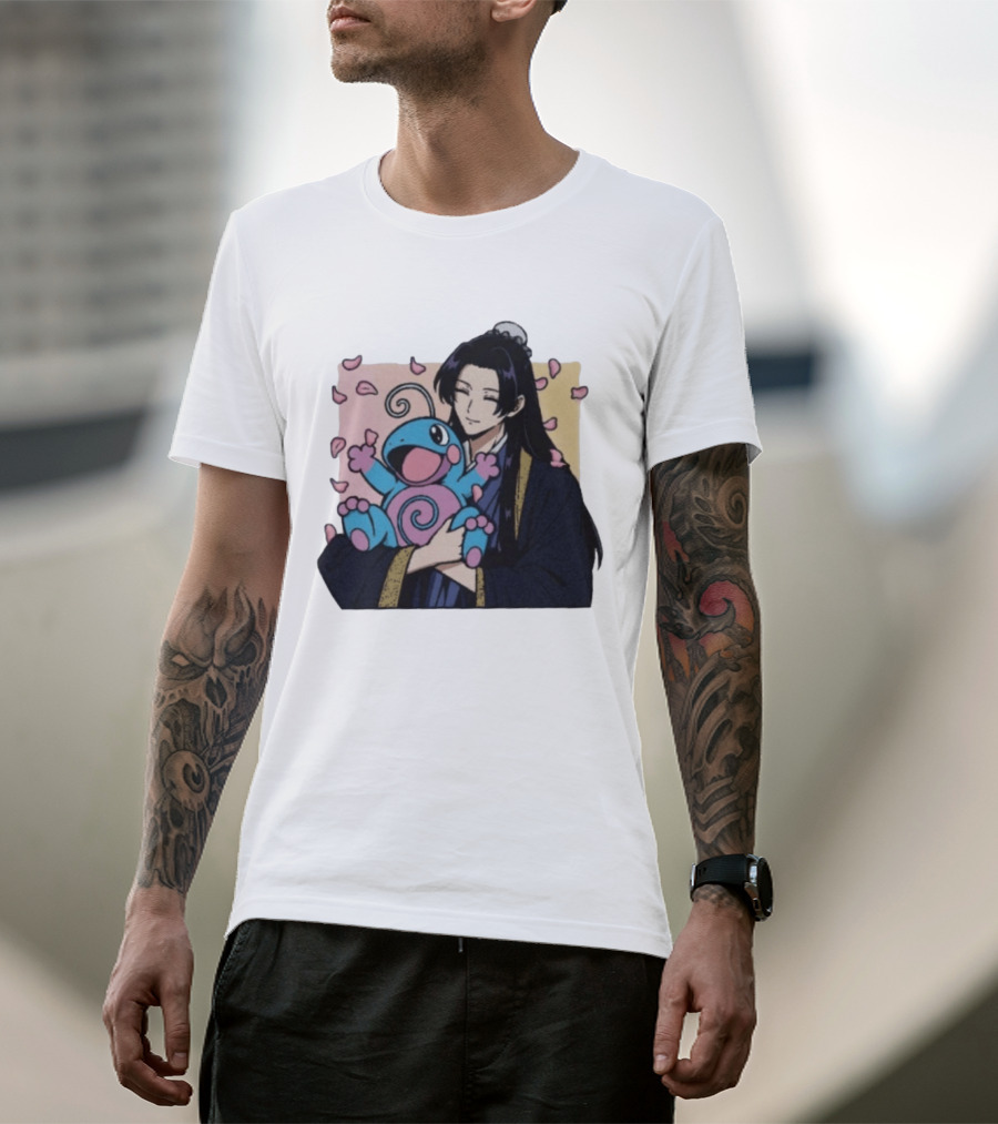 Jinshi From The Apothecary Diaries Holding Politoed Surrounded By Falling Petals T-Shirt