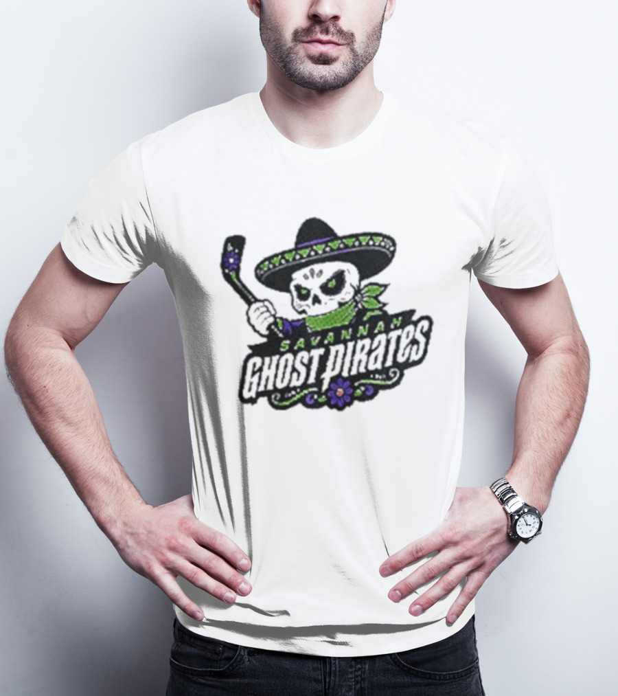 Savannah Ghost Pirates Day Of The Dead Skull Hockey Sombrero T-Shirt