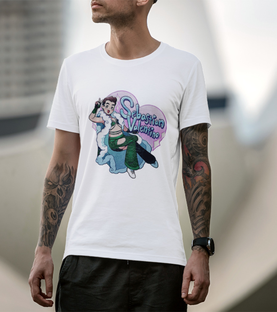 Sebastian Valentino Cartoon Character Peace Pose Sparkling Heart T-Shirt