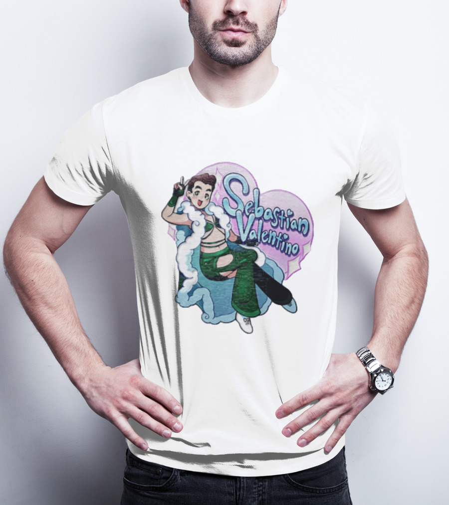Sebastian Valentino Cartoon Character Peace Pose Sparkling Heart T-Shirt