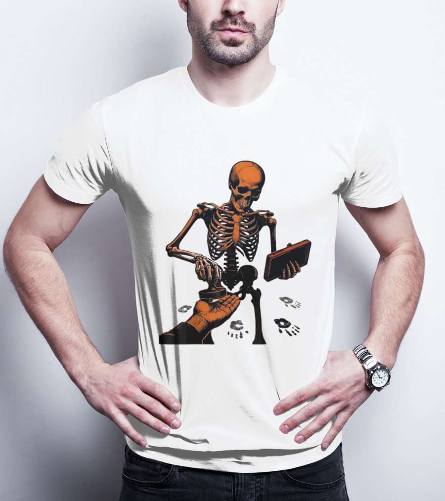 Skeleton Stamping Handprint Spooky Scary Halloween T-Shirt