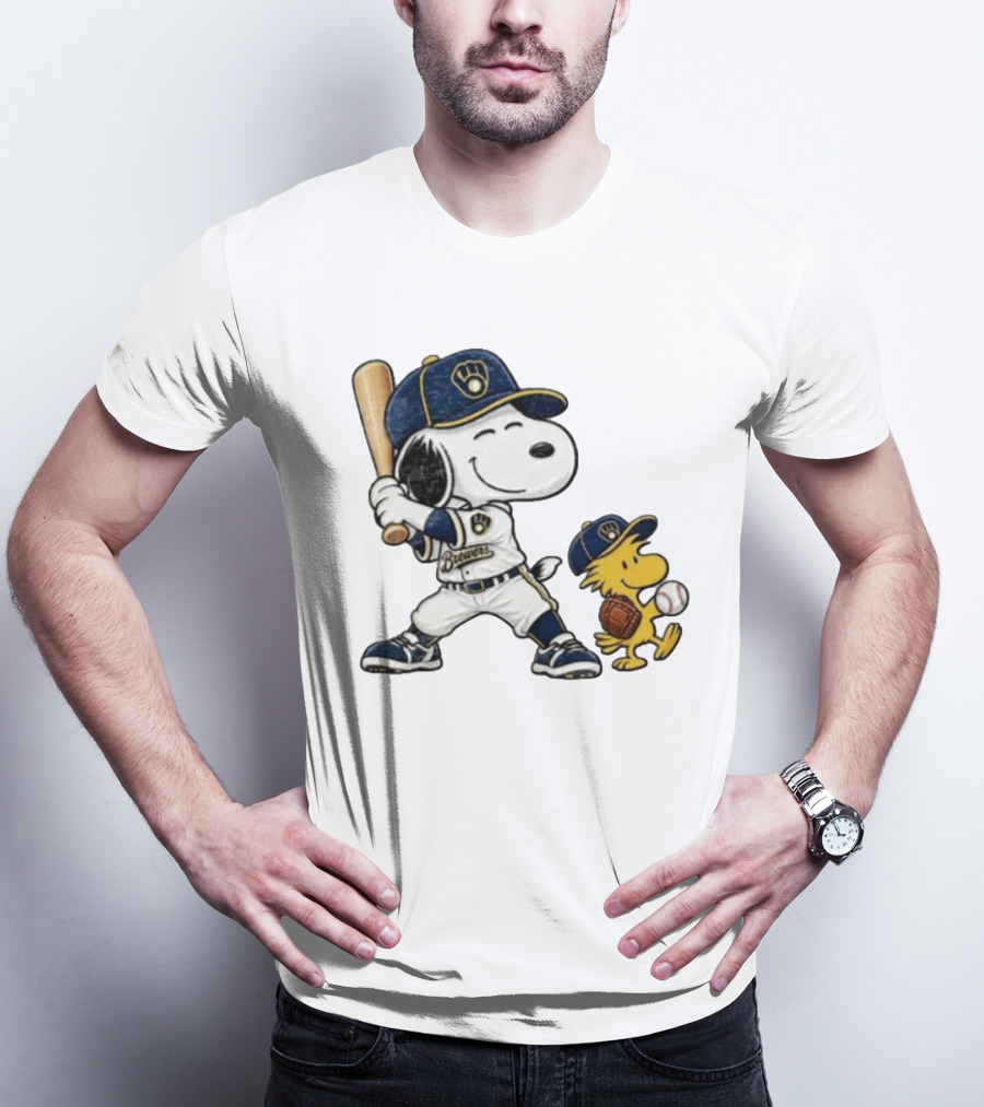 Snoopy Woodstock Milwaukee Brewers Baseball Fan Gear Classic Peanuts Characters T-Shirt