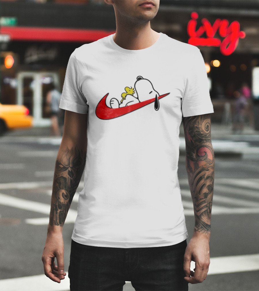 Snoopy Woodstock Resting Red Swoosh T-Shirt