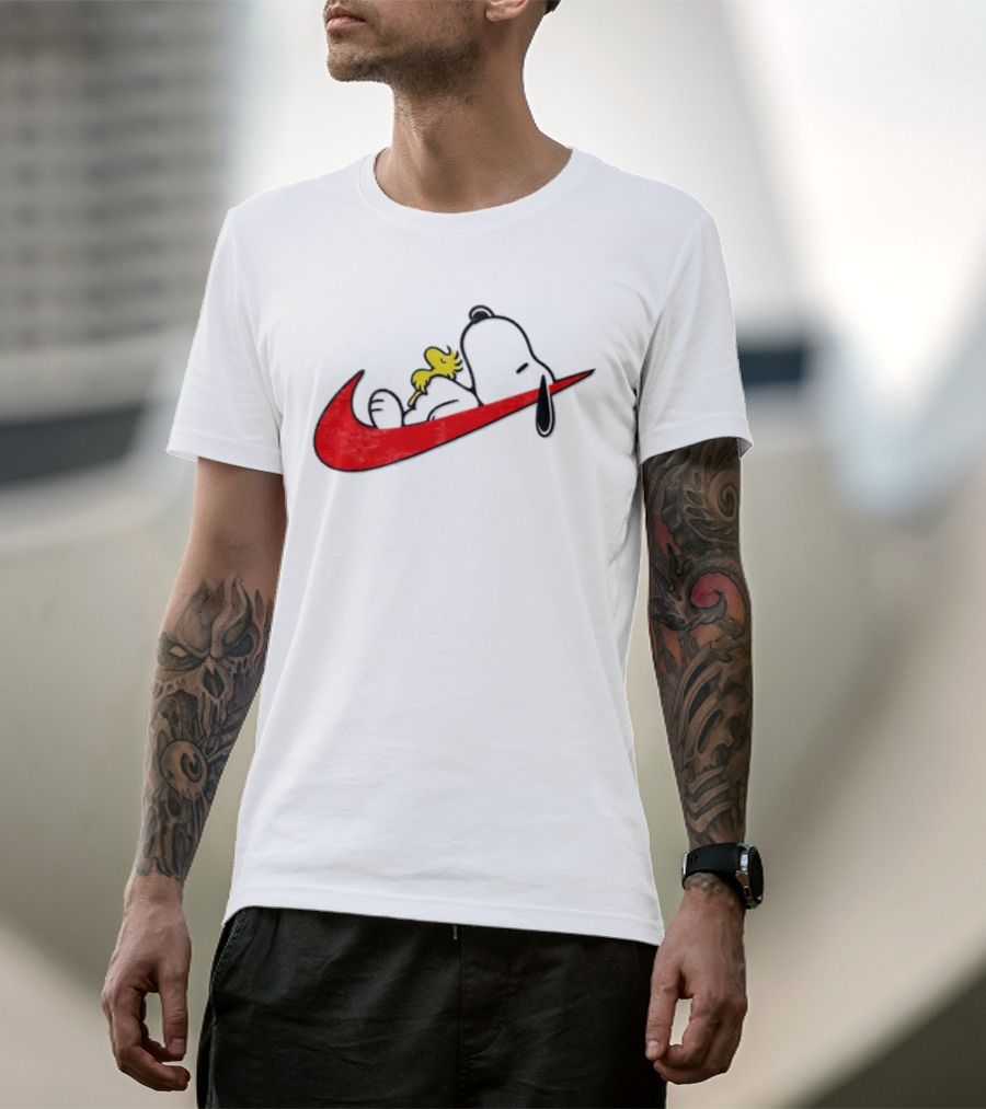 Snoopy Woodstock Resting Red Swoosh T-Shirt