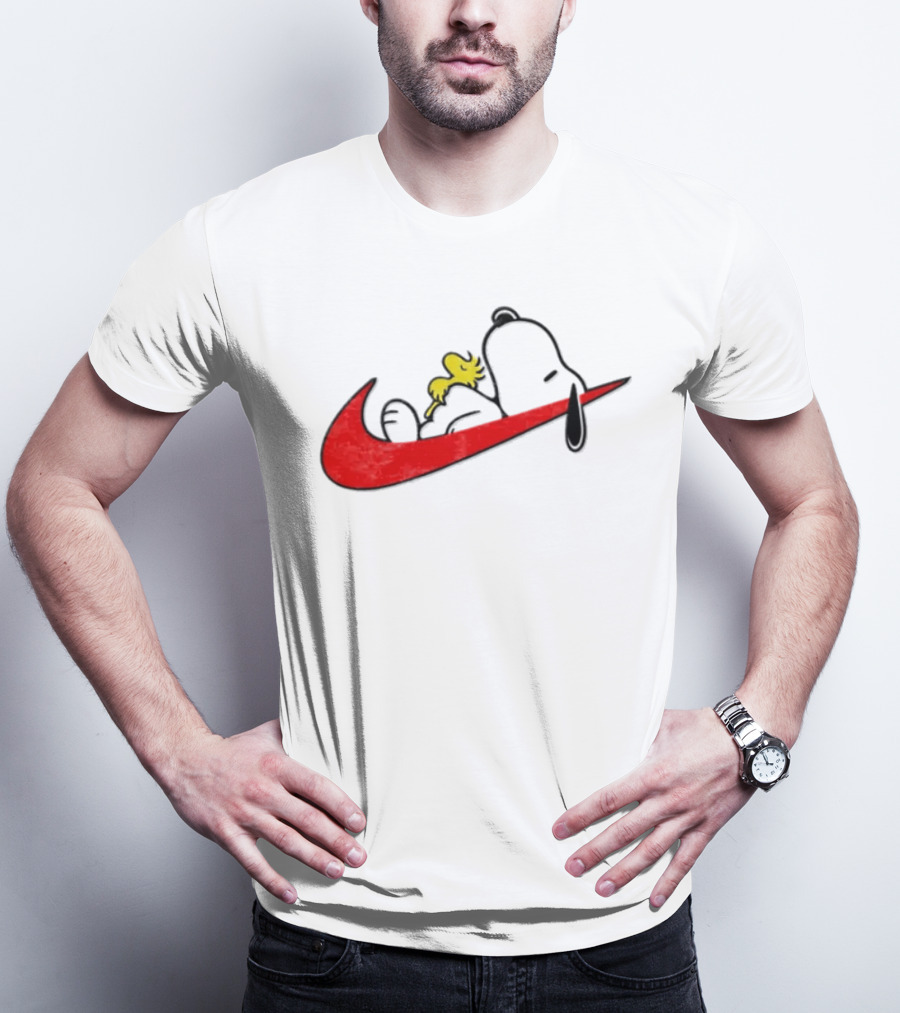 Snoopy Woodstock Resting Red Swoosh T-Shirt