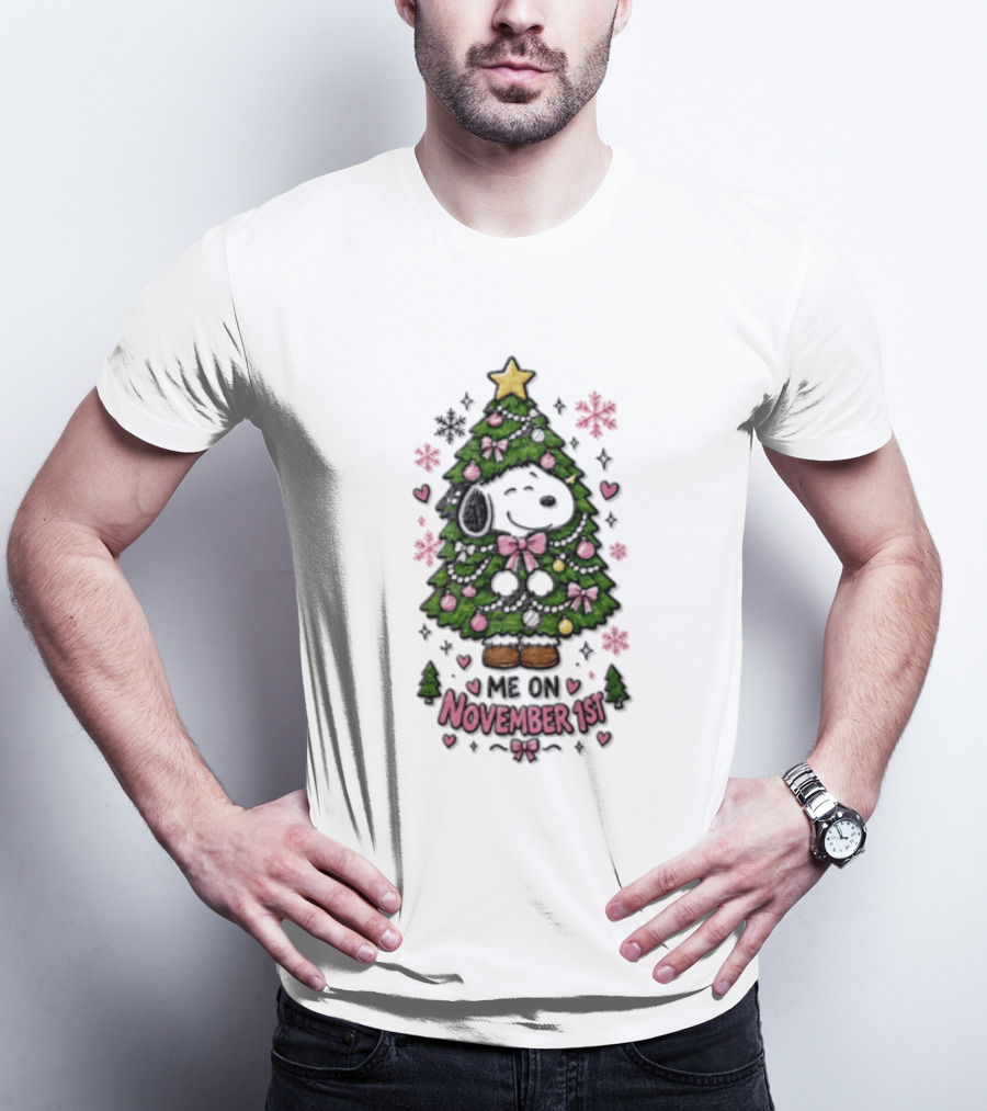 Christmas Snoopy November 1st Dressed As Christmas Tree With Pink Bows T-Shirt