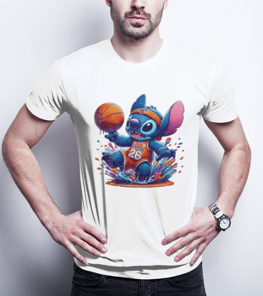 Stitch New York Knicks Basketball Jersey 26 Playful Action T-Shirt