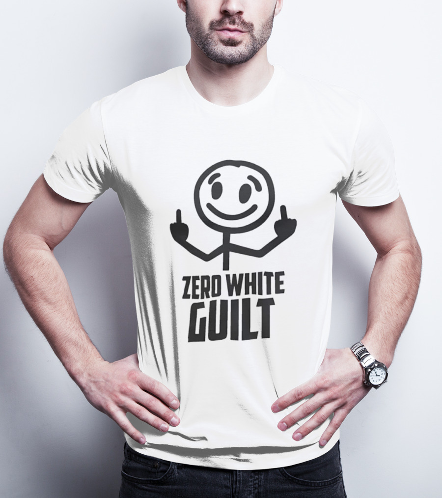 Zero White Guilt Stick Figure Middle Finger T-Shirt