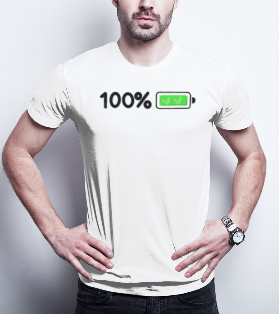 100 Percent Charging Battery With Green Hearts T-Shirt
