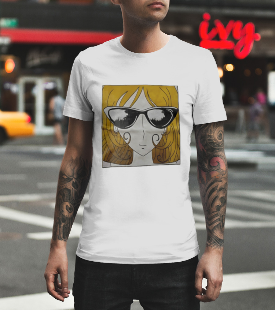 Anime Girl Yellow Hair Sunglasses Retro Chic T-Shirt