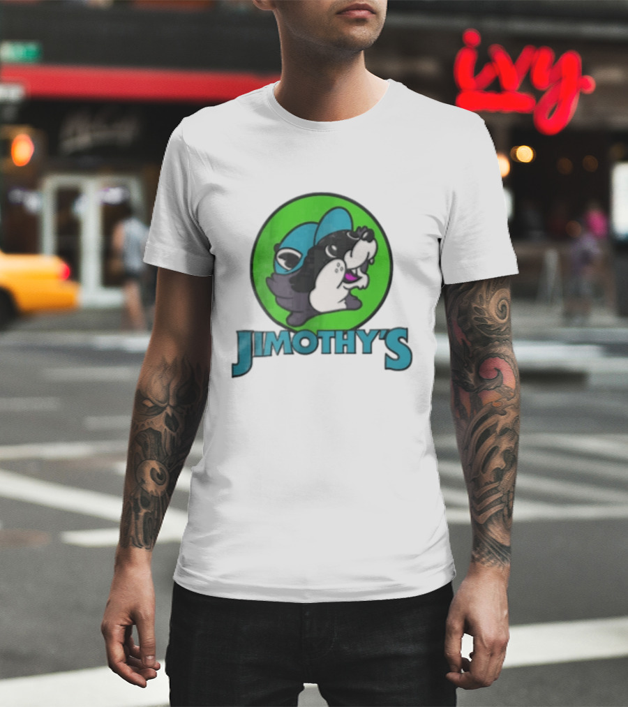 Jimothys Cartoon Beaver Wearing Blue Cap T-Shirt