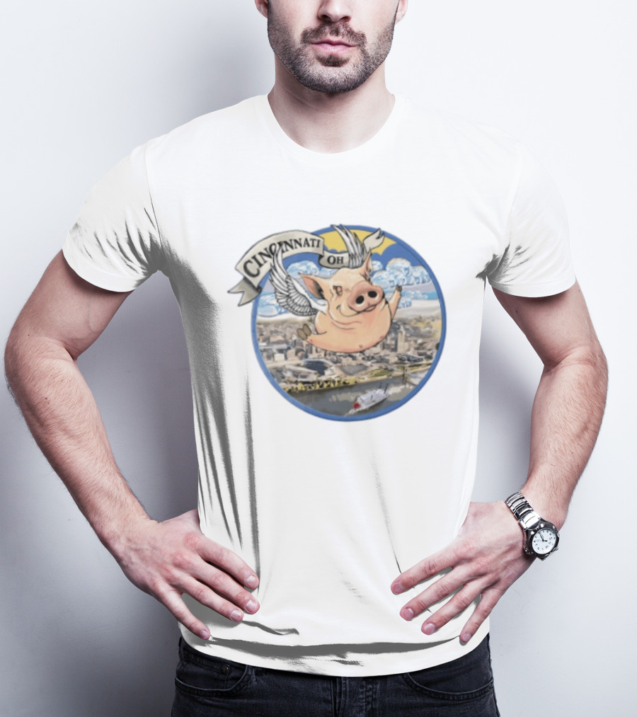 Cincinnati OH Flying Pig Wings Skyline River T-Shirt