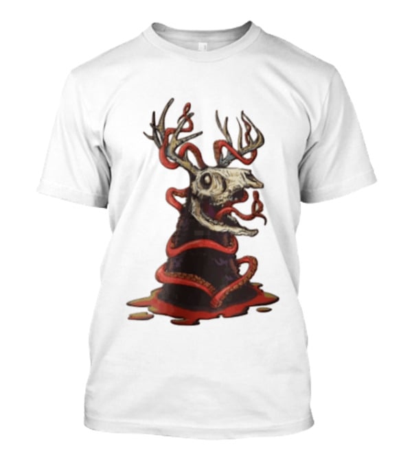 Deer Skull With Red Tentacles And Geometric T-Shirt