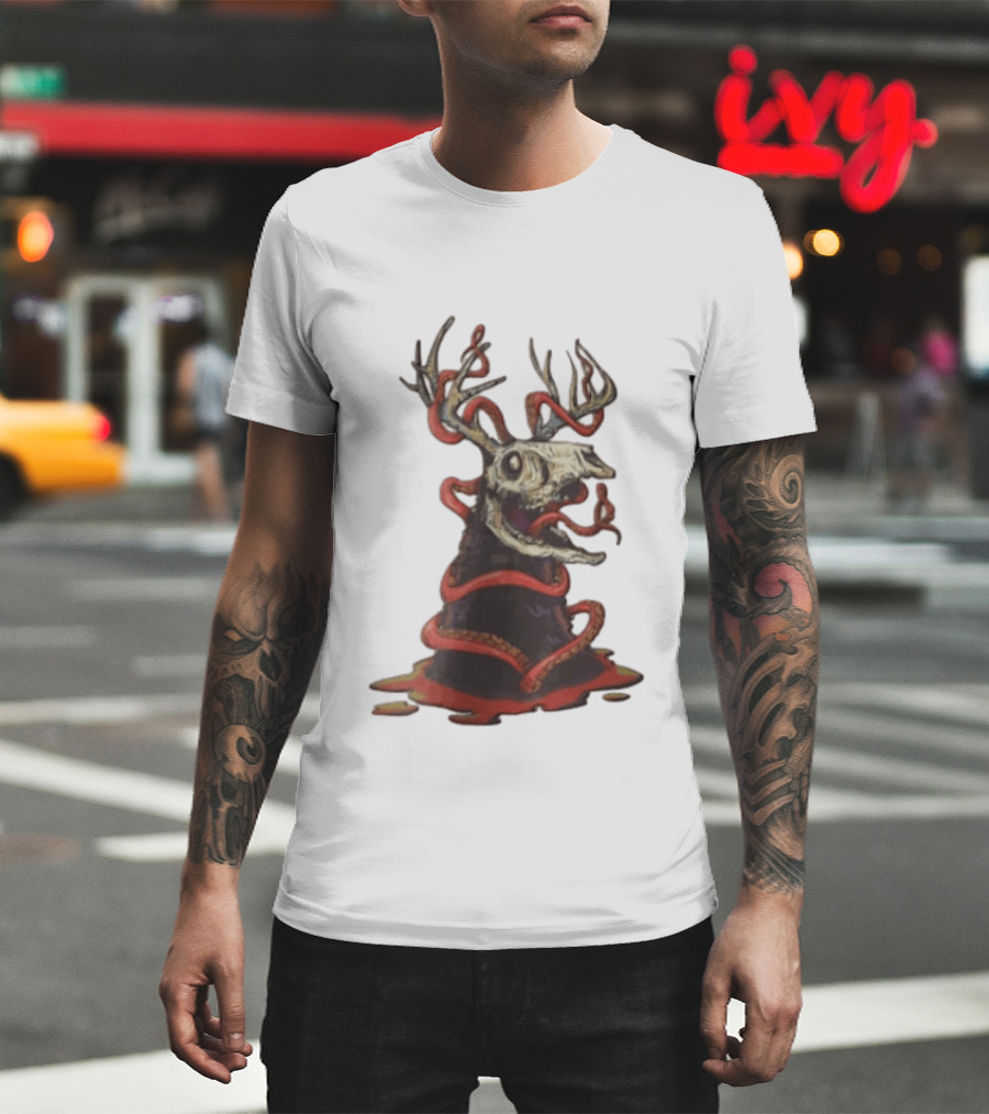 Deer Skull With Red Tentacles And Geometric T-Shirt
