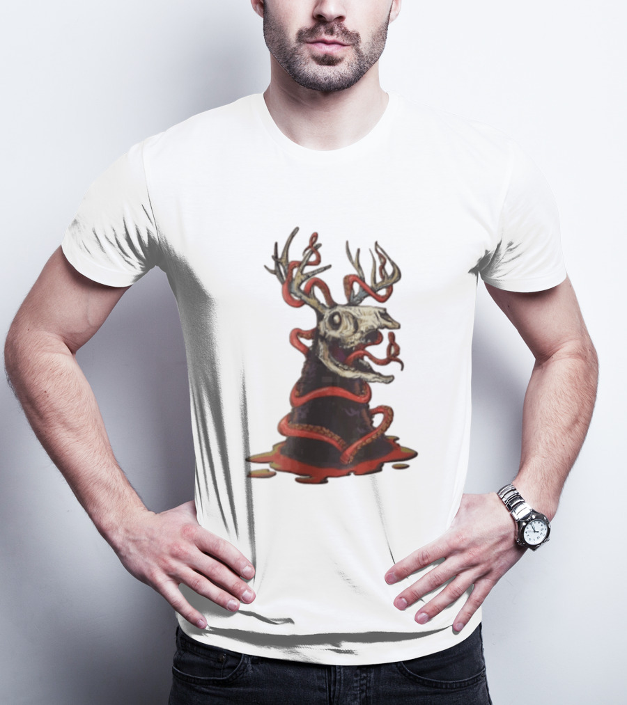 Deer Skull With Red Tentacles And Geometric T-Shirt