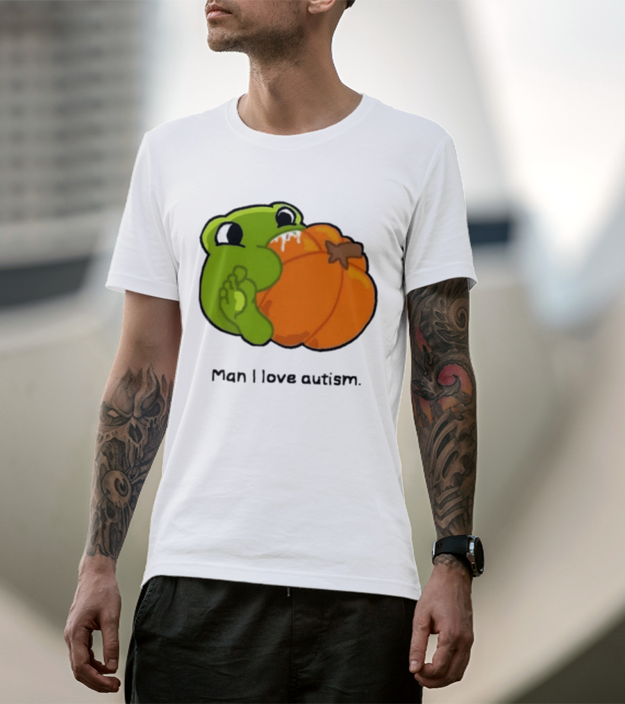 Man I Love Autism Frog Holding Halloween Pumpkin T-Shirt