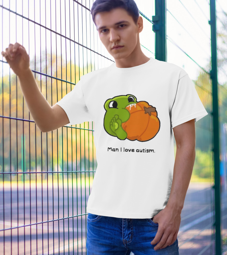 Man I Love Autism Frog Holding Halloween Pumpkin T-Shirt