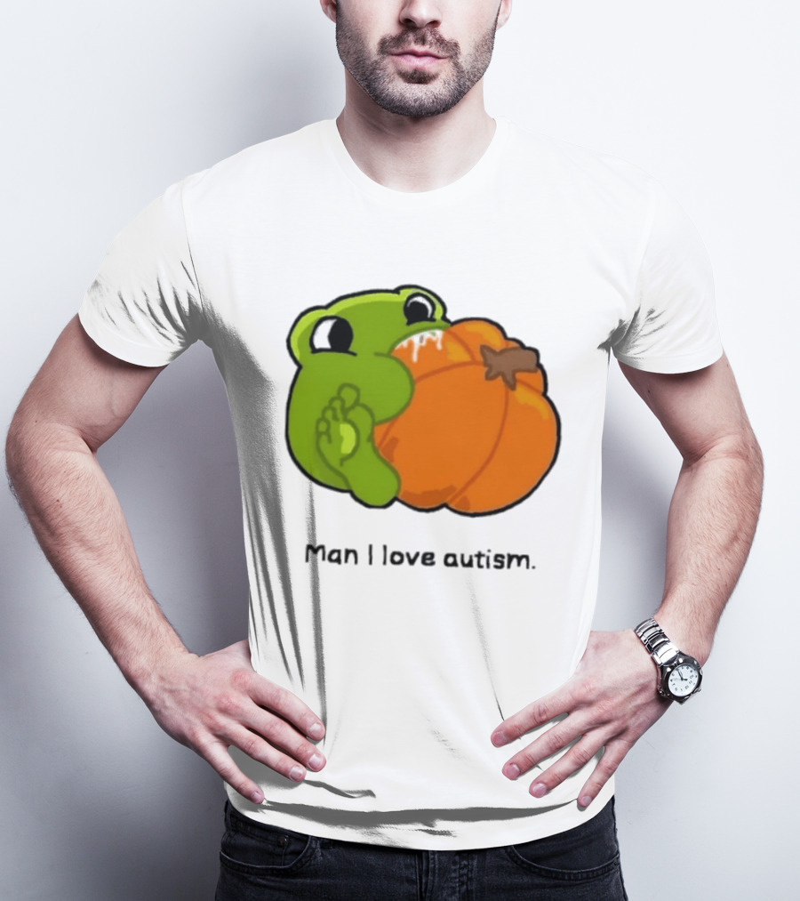 Man I Love Autism Frog Holding Halloween Pumpkin T-Shirt
