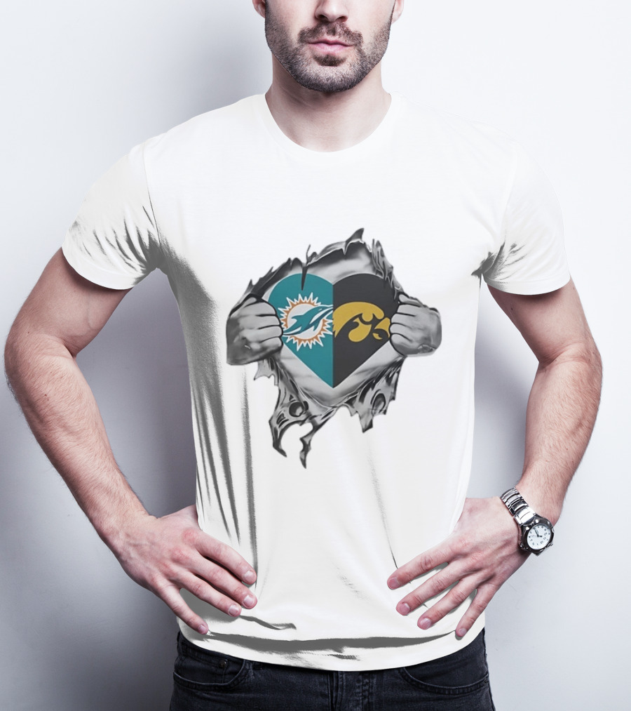 Miami Dolphins Iowa Hawkeyes Heart T-Shirt