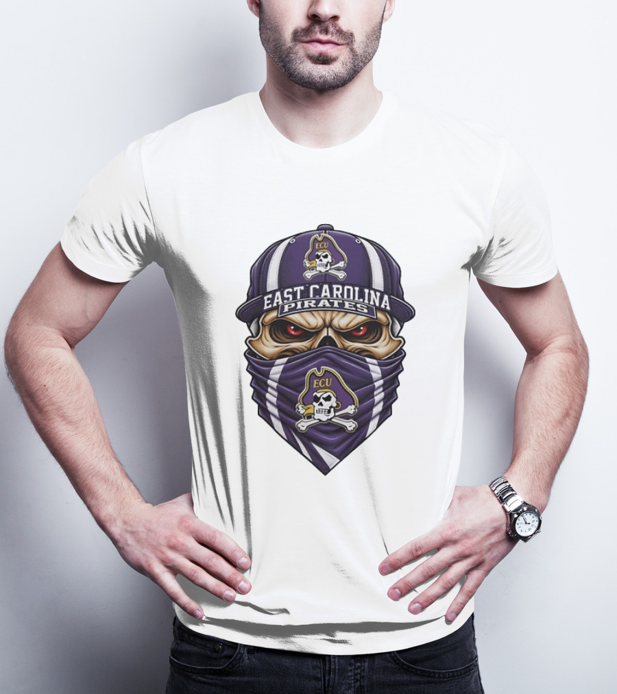 East Carolina Pirates Skull ECU College Sports Fanwear T-Shirt