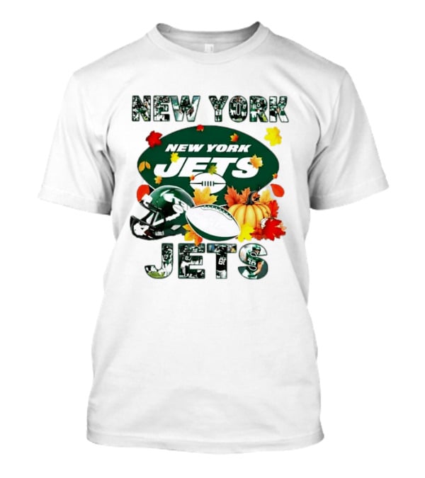 New York Jets Legend Autumn Football Leaves Helmet Pumpkin 2026 T-Shirt