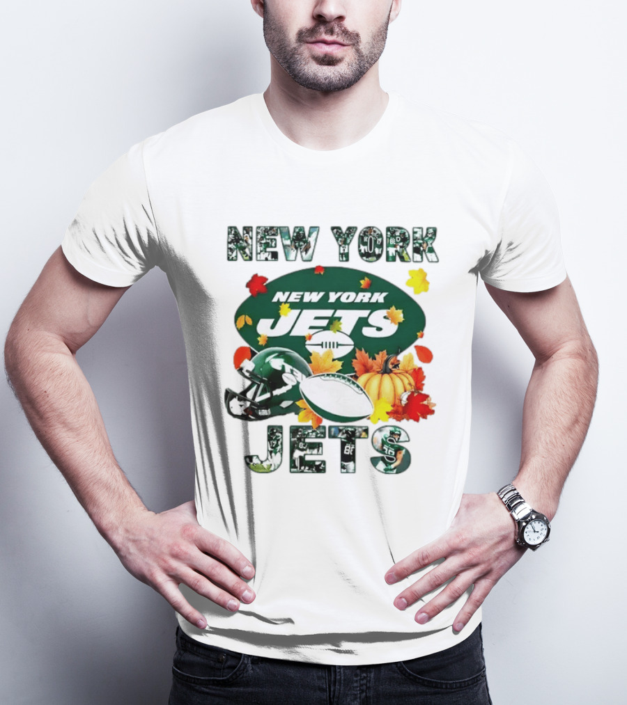 New York Jets Legend Autumn Football Leaves Helmet Pumpkin 2026 T-Shirt