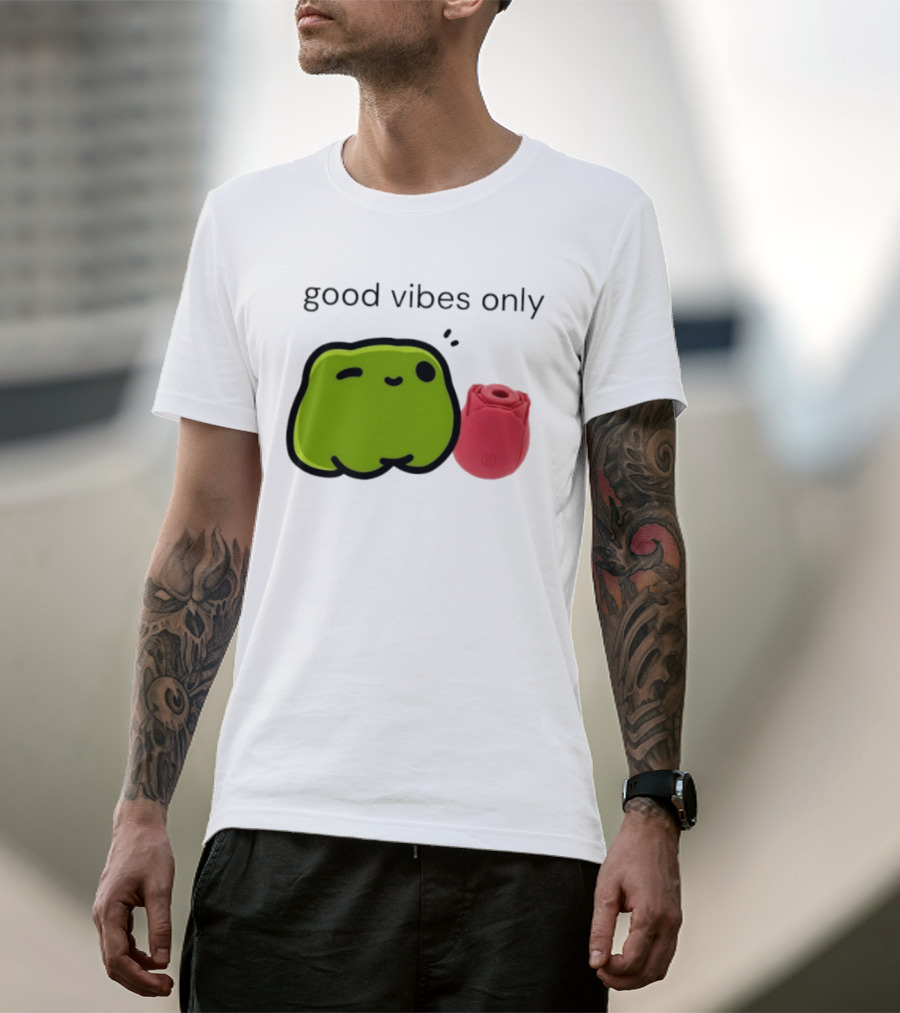 Good Vibes Only Frog Winking With Red Rose Toy T-Shirt
